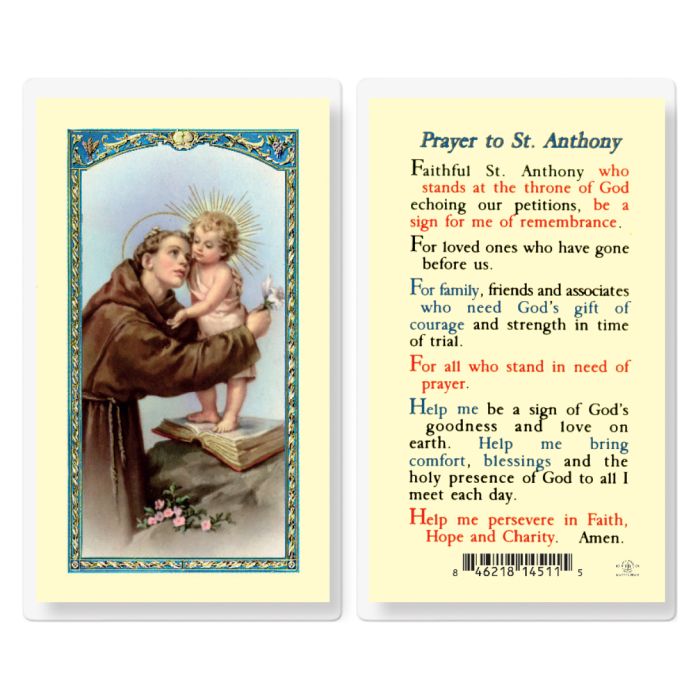 Saint Anthony and child laminated Holy Card.– Patrick Baker Church Goods